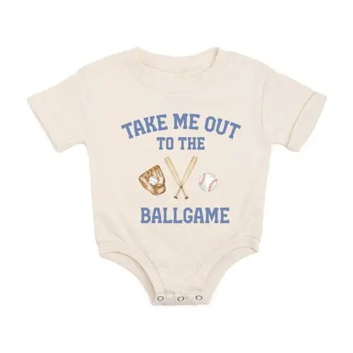 SWEET WINK Take Me Out To The Ballgame Short Sleeve Romper - Natural