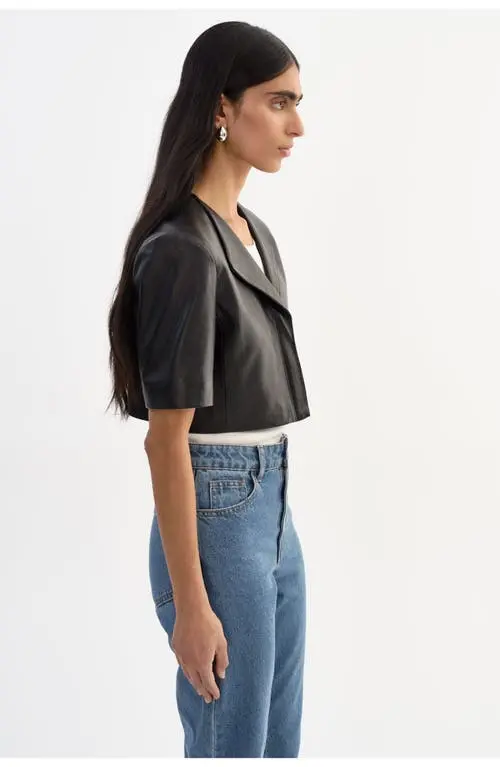 LAMARQUE Aviana Collarless Leather Jacket - Black