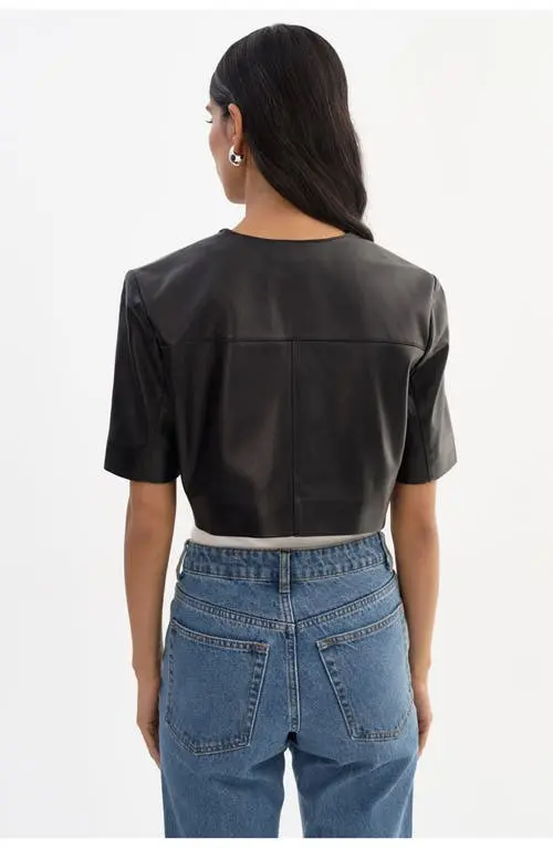 LAMARQUE Aviana Collarless Leather Jacket - Black