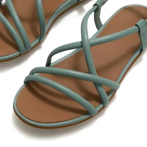 Fitflop Gracie Leather Strappy Flat Sandals - Frosted Sage