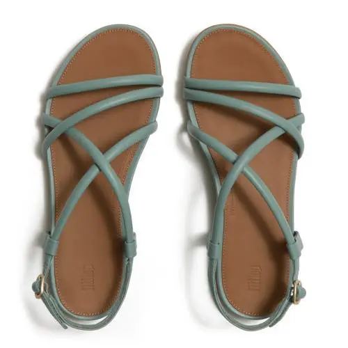 Fitflop Gracie Leather Strappy Flat Sandals - Frosted Sage