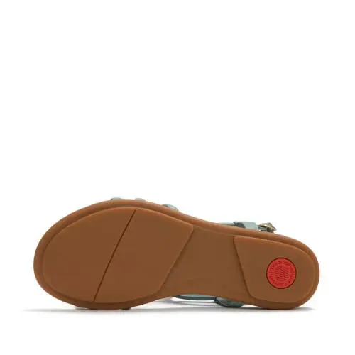 Fitflop Gracie Leather Strappy Flat Sandals - Frosted Sage