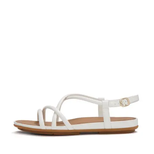 Fitflop Gracie Leather Strappy Flat Sandals - Urban White