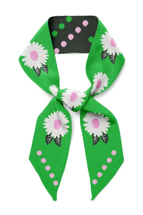 CENTINELLE Flower Twilly Ribbon Scarf - White