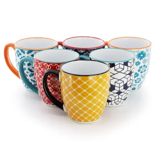 ELAMA Rory 6 Piece 16 Ounce Design Stoneware Mug Set