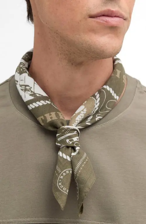 Barbour Heritage Print Cotton Bandana Scarf - Mid Olive