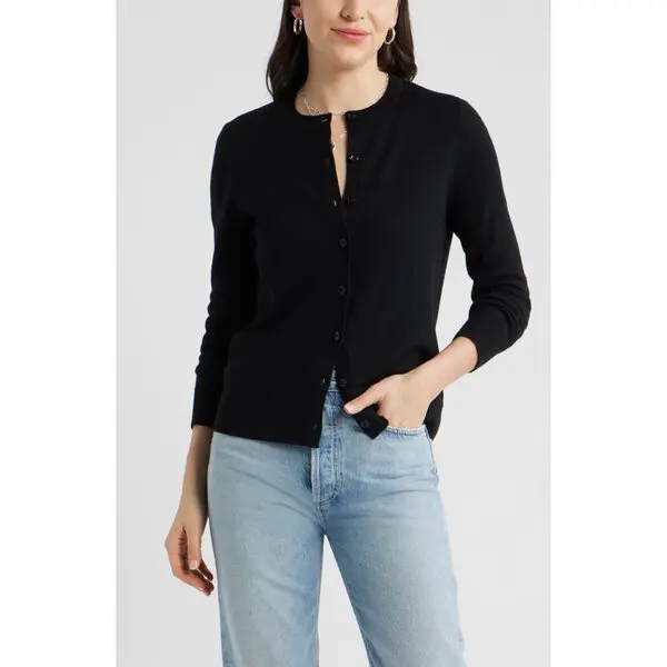 Caslon Merino Wool Blend Cardigan - Black