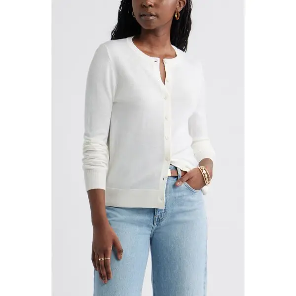Caslon Merino Wool Blend Cardigan - White