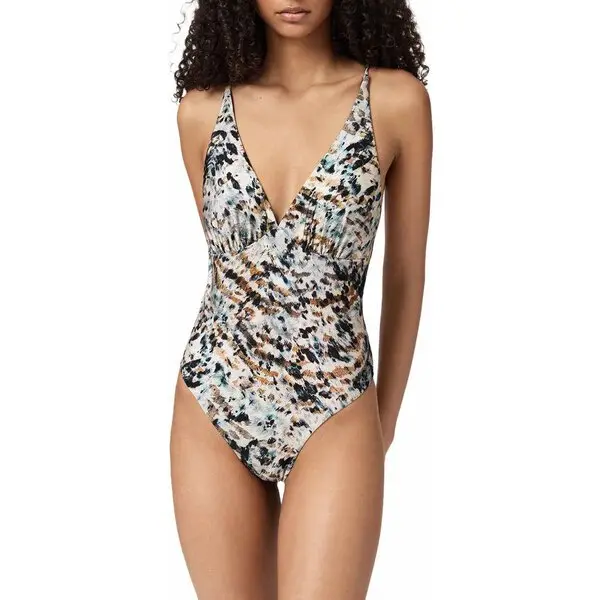ALLSAINTS Saph V-neck One-piece Swimsuit - Canter Fawn Brown