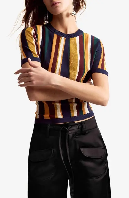 Desigual Striped Short-sleeve Sweater - Yellow Multi