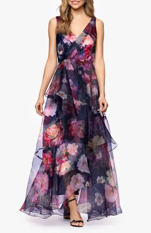Betsy & Adam Floral Organza Gown