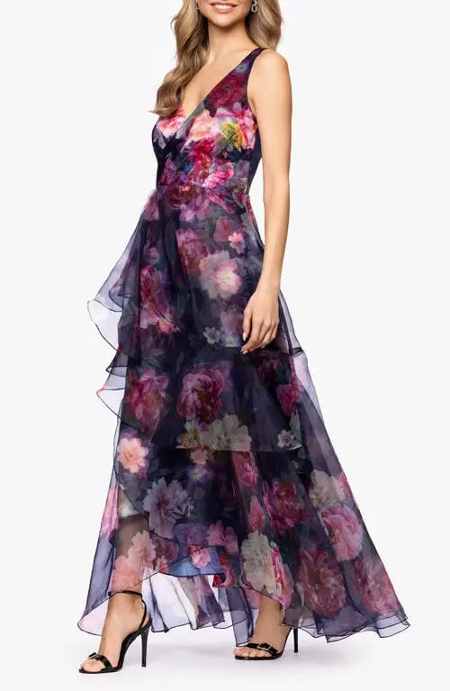 Betsy & Adam Floral Organza Gown
