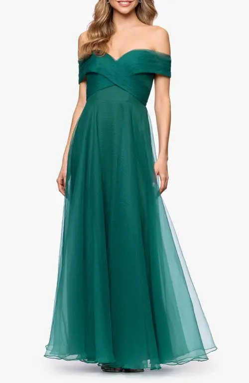 Betsy & Adam Off-the-shoulder Tulle Gown