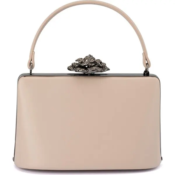 OLGA BERG Grace Embellished Frame Top Handle Bag - Natural