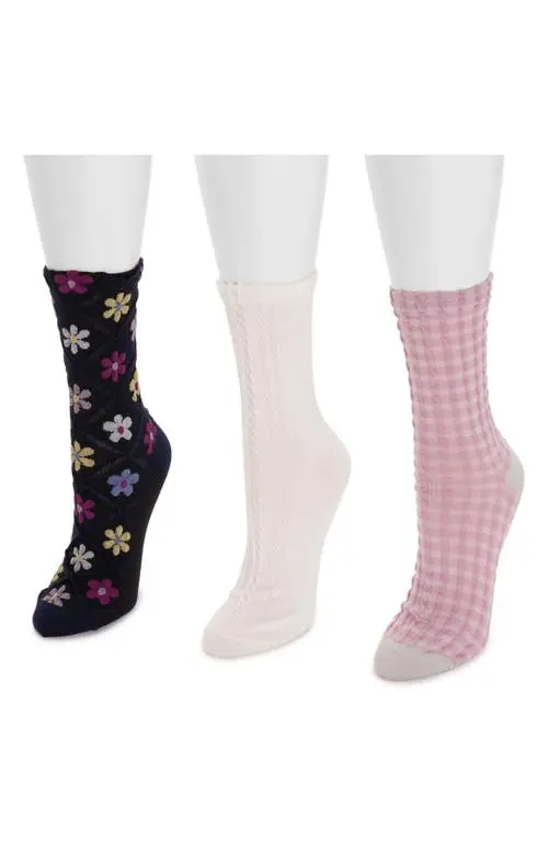 MUK LUKS Assorted 3-pack Cotton-blend Crew Socks