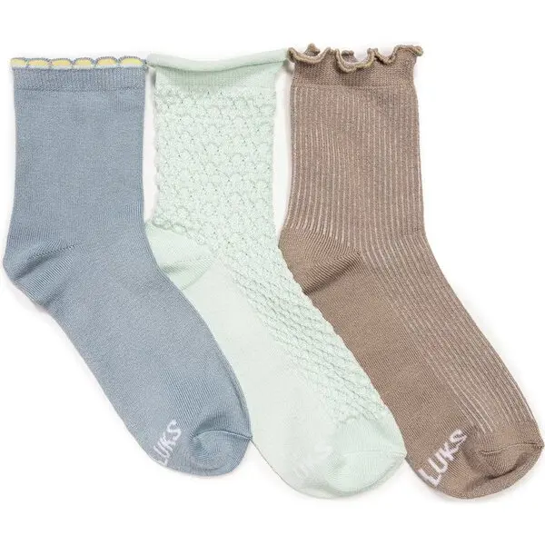MUK LUKS Whisper Assorted Crew Socks 3-pack - Aqua Mocha Pack