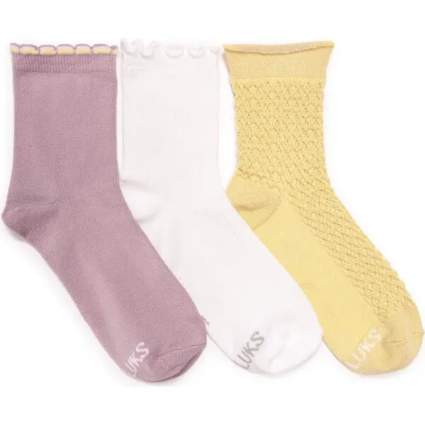 MUK LUKS Whisper Assorted Crew Socks 3-pack - Purple Yellow Pack