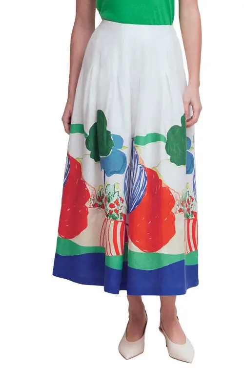 Boden Valentina Linen Midi Skirt - Mutli Abstract Valley