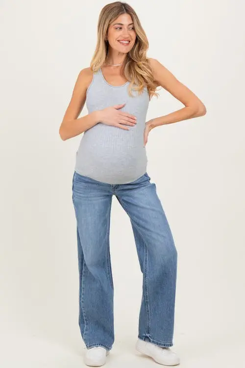 PINKBLUSH Classic Wide Leg Maternity Jeans - Light Blue