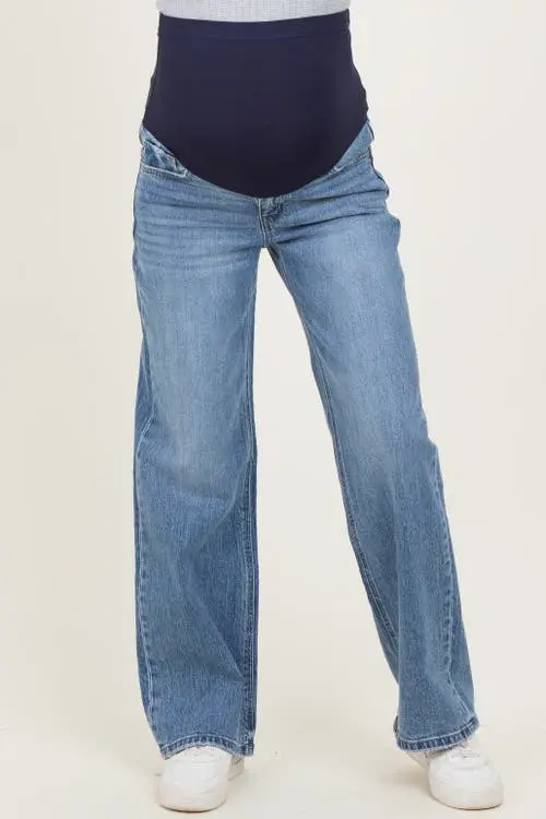 PINKBLUSH Classic Wide Leg Maternity Jeans - Light Blue