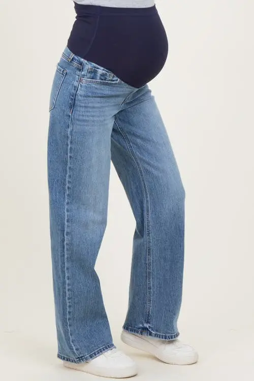 PINKBLUSH Classic Wide Leg Maternity Jeans - Light Blue