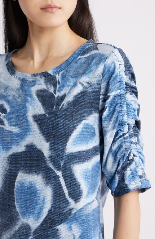 Anne Klein Printed Ruched Elbow Sleeve Top