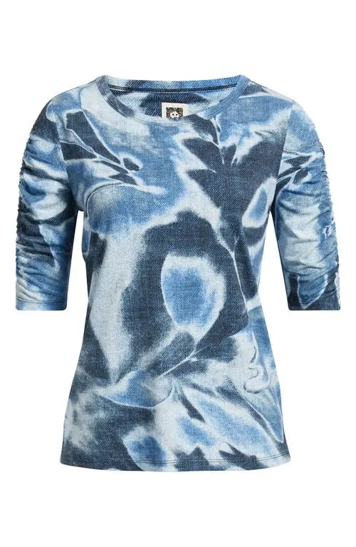 Anne Klein Printed Ruched Elbow Sleeve Top