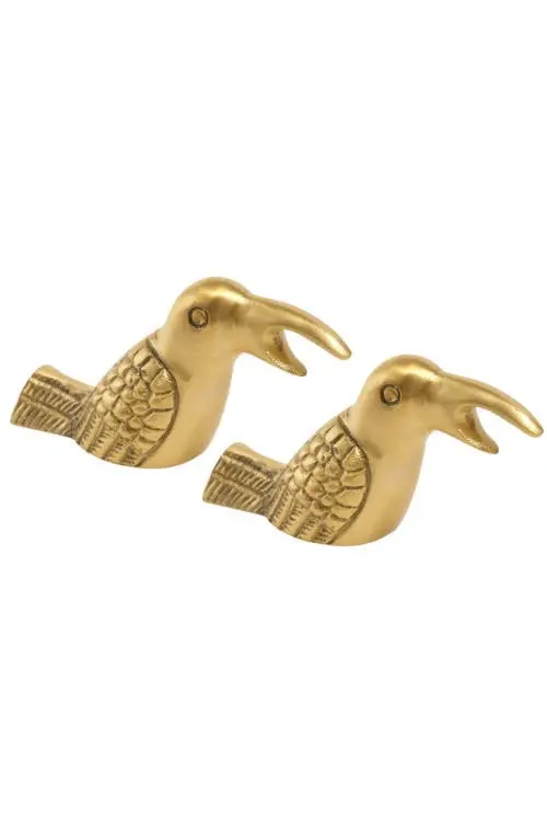 ZSA ZSA ZSU Lotus Brass Bird Decorative Object 2 Pcs Set - Gold