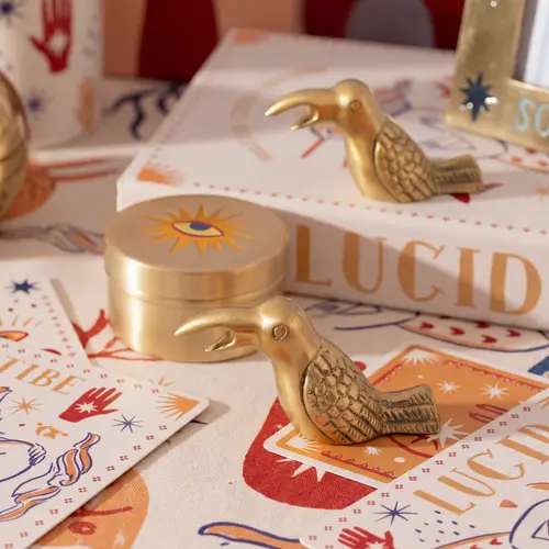 ZSA ZSA ZSU Lotus Brass Bird Decorative Object 2 Pcs Set