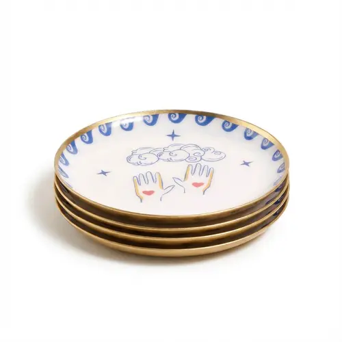 ZSA ZSA ZSU Agra Hand Patterned Round Metal Decorative Tray Set Of 4