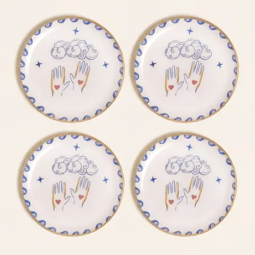 ZSA ZSA ZSU Agra Hand Patterned Round Metal Decorative Tray Set Of 4