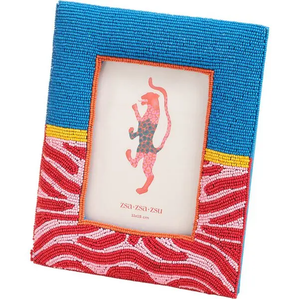 ZSA ZSA ZSU Dadri Decorative Beaded Wood Frame 8x7 - Blue
