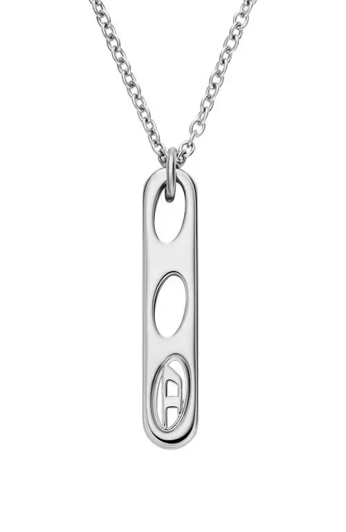 DIESEL® Oval D Bar Pendant Necklace - Silver