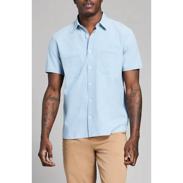 Billy Reid Donelson Short Sleeve Organic Cotton Chambray Sport Shirt