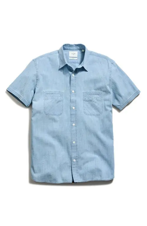 Billy Reid Donelson Short Sleeve Organic Cotton Chambray Sport Shirt