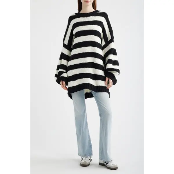 DRESSED IN LALA Striped Chunky Knit Sweater - Black/white
