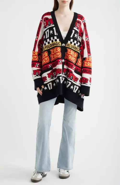 DRESSED IN LALA Oversized Jacquard Knit Cardigan