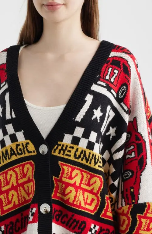 DRESSED IN LALA Oversized Jacquard Knit Cardigan