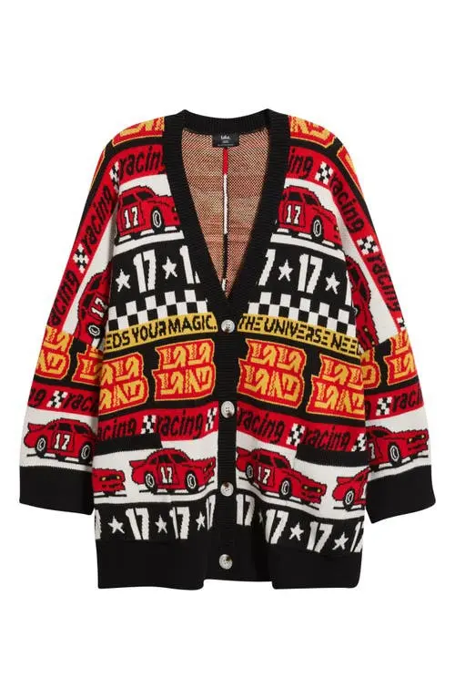 DRESSED IN LALA Oversized Jacquard Knit Cardigan