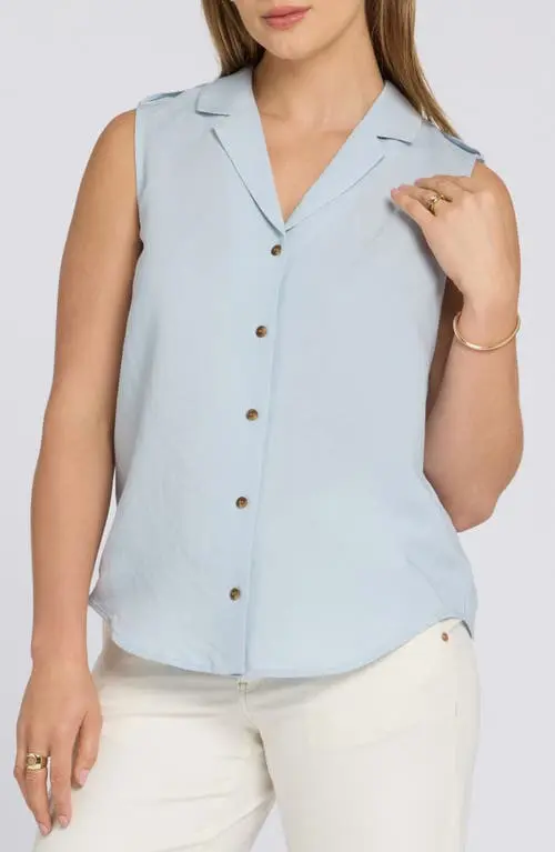 NYDJ Gabrielle Sleeveless Camp Shirt - Blue Clover