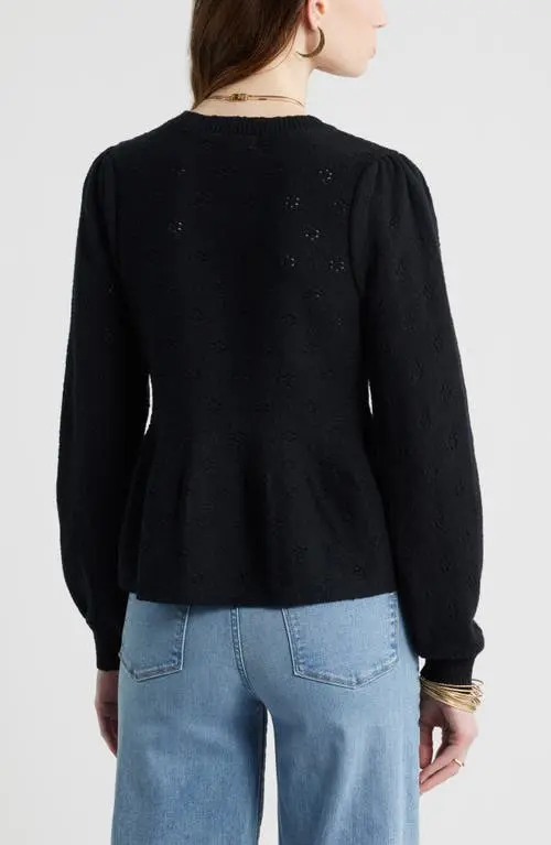 Treasure & Bond Pointelle Peplum Cardigan - Black