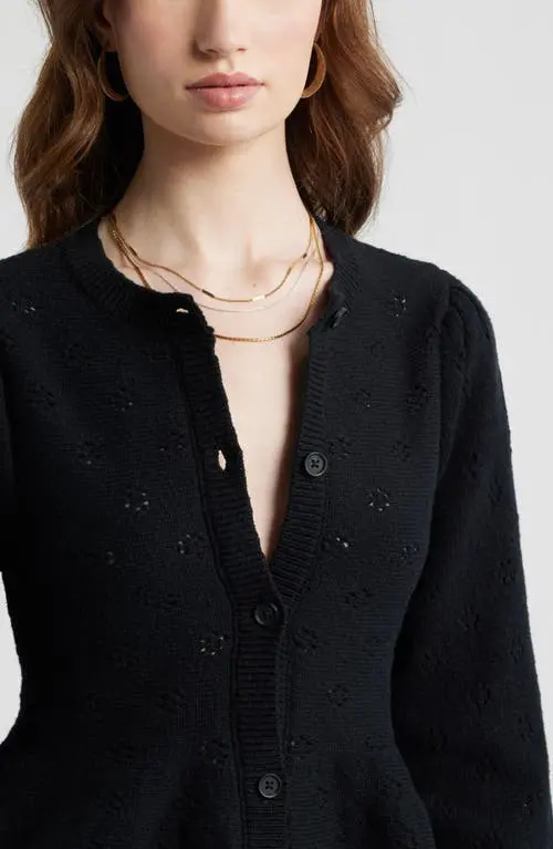 Treasure & Bond Pointelle Peplum Cardigan - Black