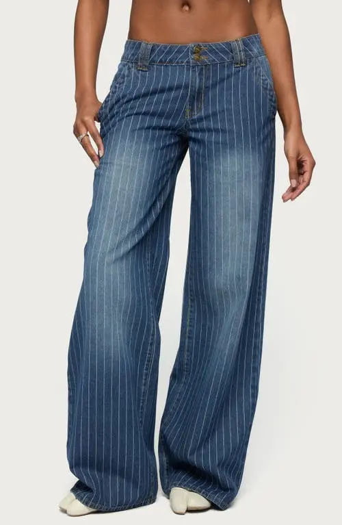 EDIKTED Striped Low-rise Wide-leg Jeans - Blue