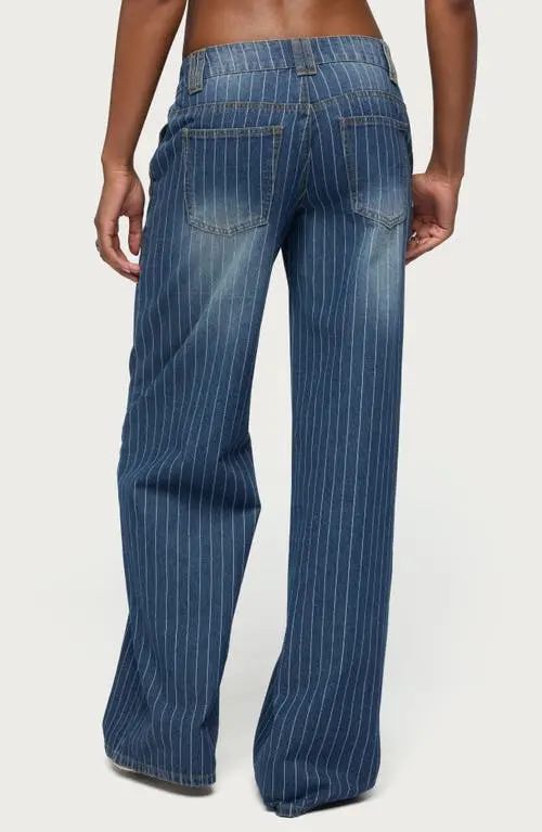 EDIKTED Striped Low-rise Wide-leg Jeans - Blue