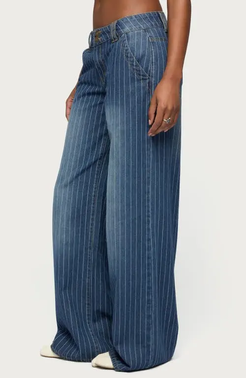 EDIKTED Striped Low-rise Wide-leg Jeans - Blue