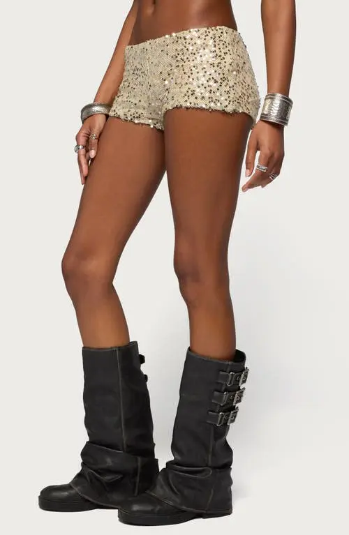EDIKTED Sequin Micro Shorts - Beige
