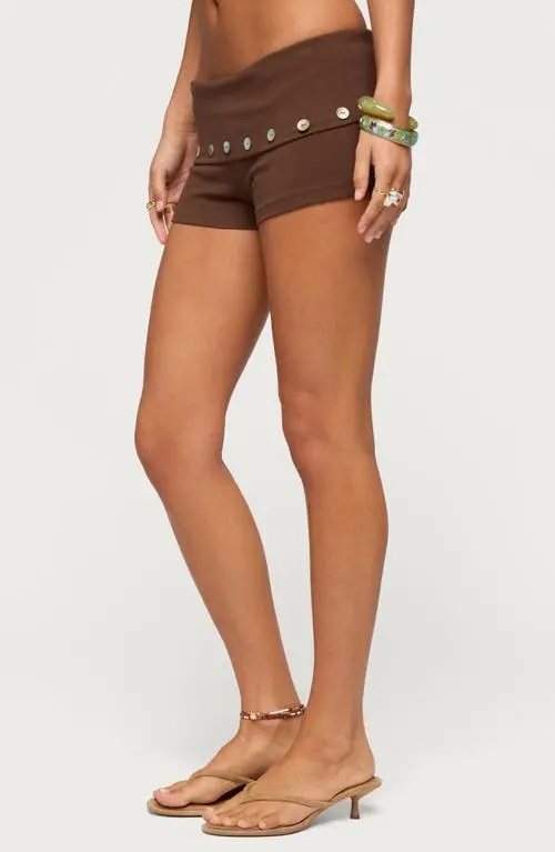 EDIKTED Masha Iridescent Button Low Rise Foldover Shorts