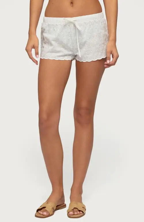 EDIKTED Talula Eyelet Tie Waist Shorts - White
