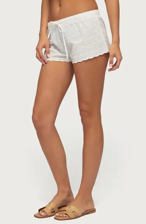 EDIKTED Talula Eyelet Tie Waist Shorts - White