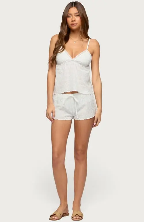 EDIKTED Talula Eyelet Tie Waist Shorts - White